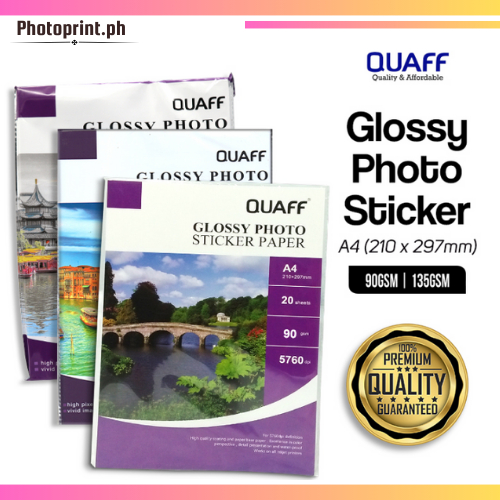 QUAFF Photo Sticker Paper Glossy 90Gsm & 135Gsm A4 Size - 20 Sheets ...