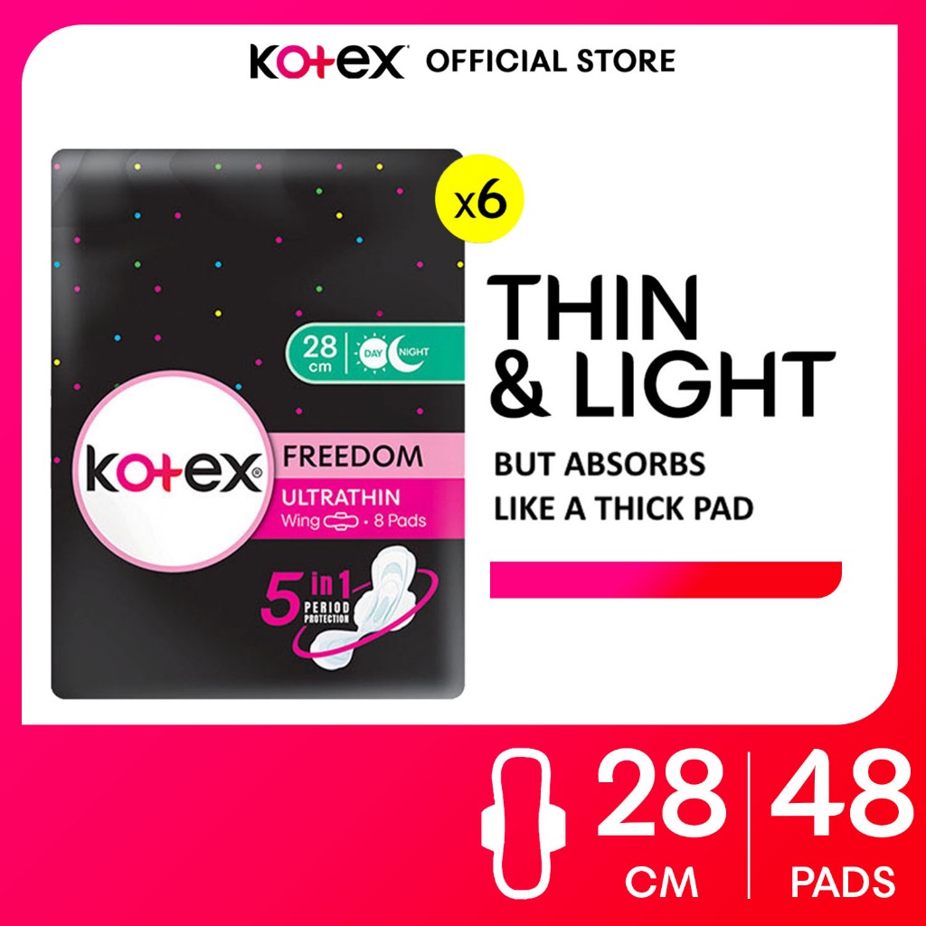 Kotex Freedom Ultrathin Sanitary Napkins 28cm - 8 Pads x 6 Packs (48 ...