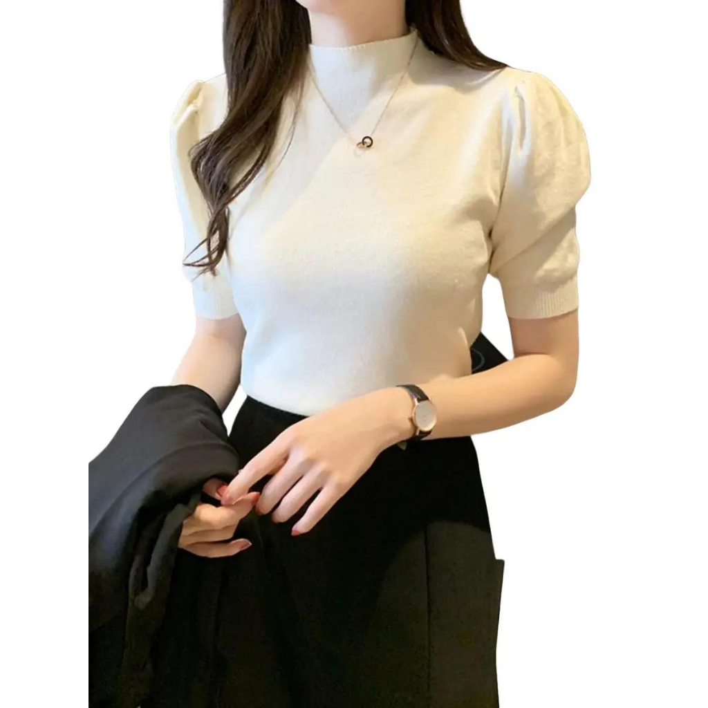 RM 815 KOREAN STYLE TURTLE NECK SHORT SLEEVE KNITTED BLOUSE FOR WOMEN ...