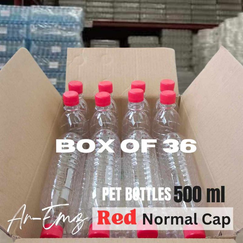 Ar-Emz Box of 36 Empty Plastic Bottles 500ml With Normal Red Caps For ...
