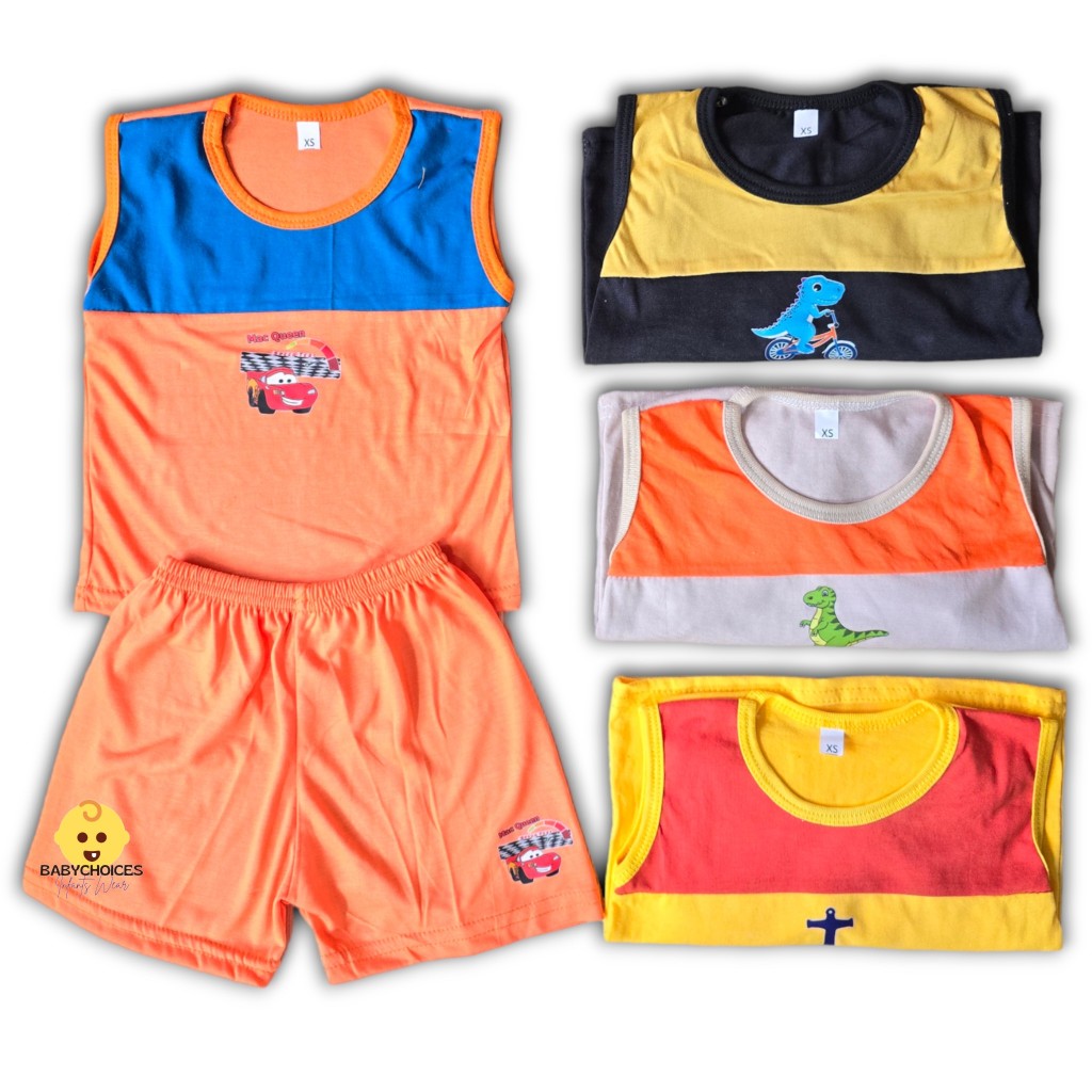 6pcs/3pair Terno Combi Muscle Sando & Short For Baby Boy Colored Cotton ...