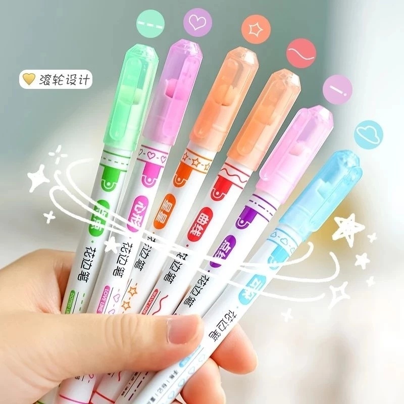 HXT 6pcs/set Linear Curve Highlighter Color Pen Roller Tip Curve Liner ...