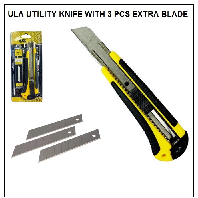 ULA UTILITY CUTTER KNIFE WITH 3PCS EXTRA BLADE HEAVY DUTY | Shopee ...