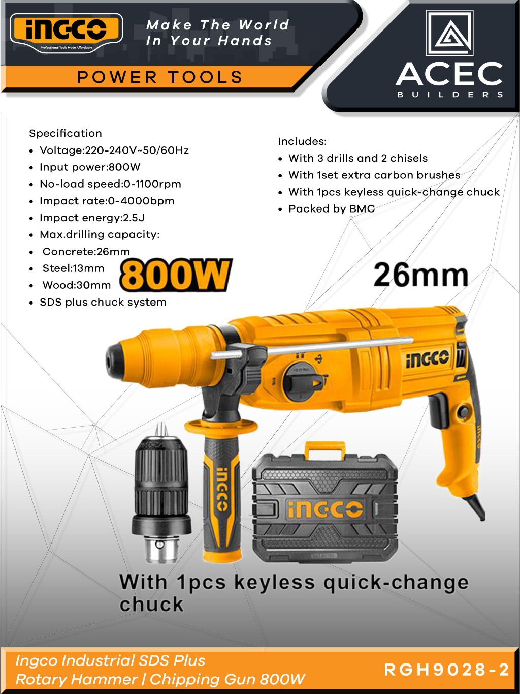 Ingco Industrial SDS Plus Rotary Hammer | Chipping Gun 800W | Shopee ...