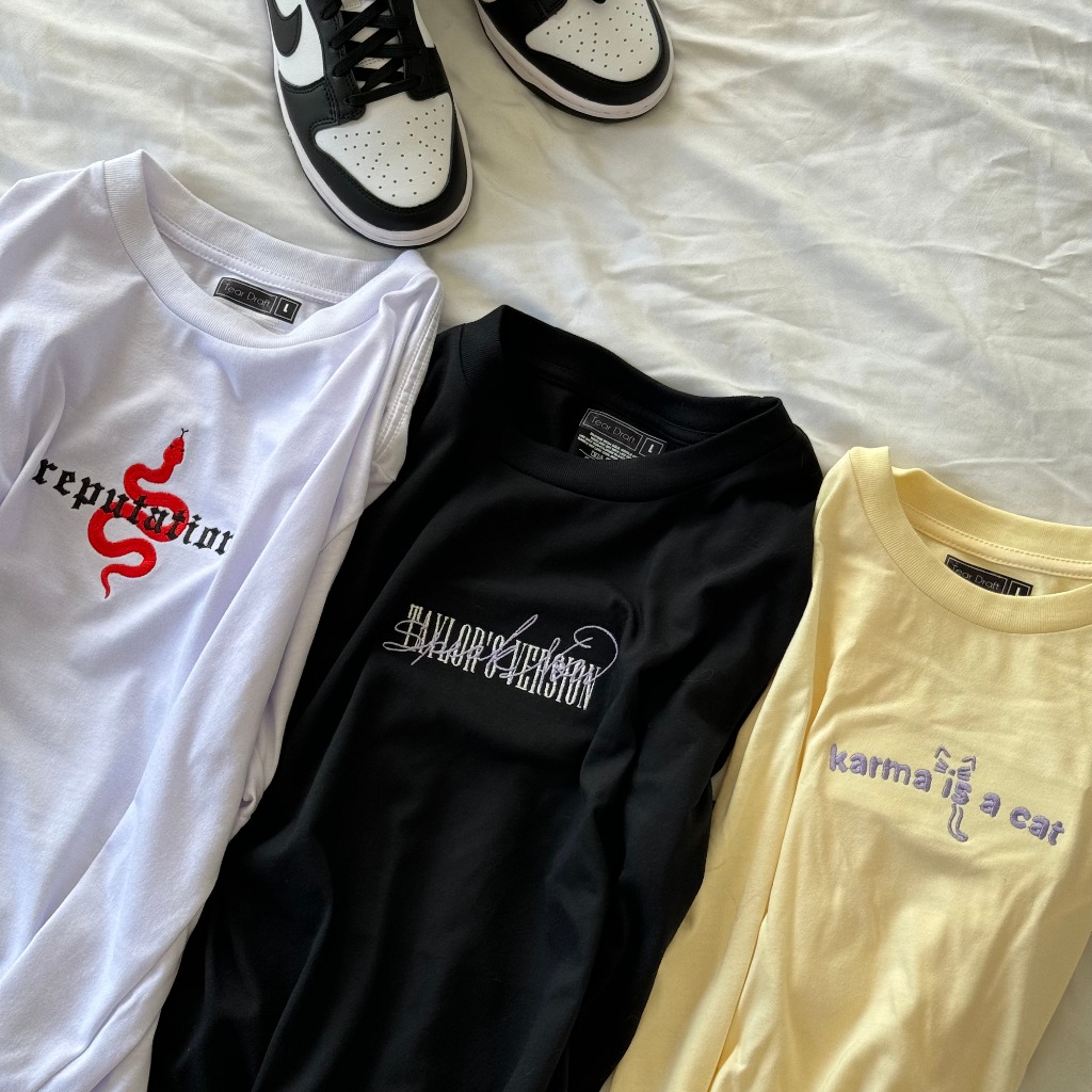 REPUTATION / KARMA IS A CAT / SPEAK NOW | EMBROIDERED T-SHIRT | TEAR ...