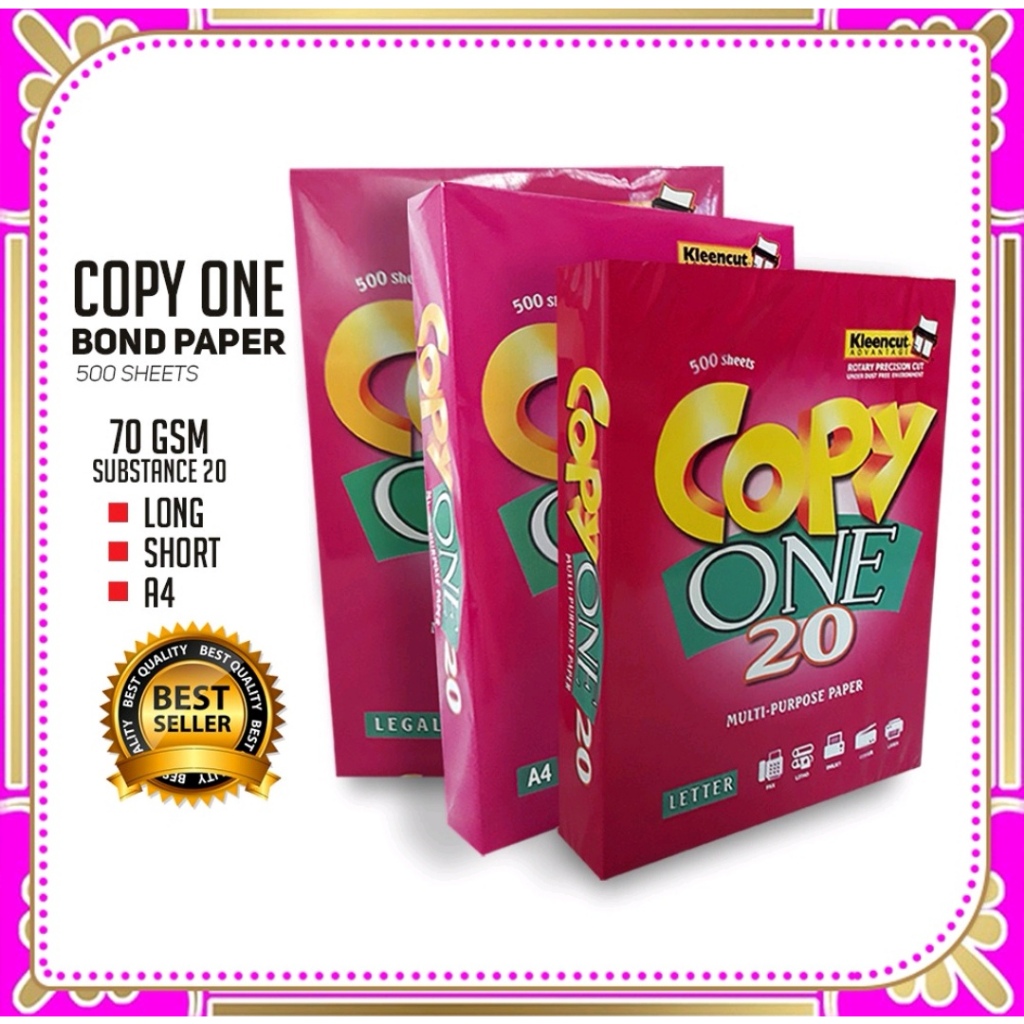 Copy One Bond Paper White Short | Long & A4 Size 70Gsm (500 sheets per ...