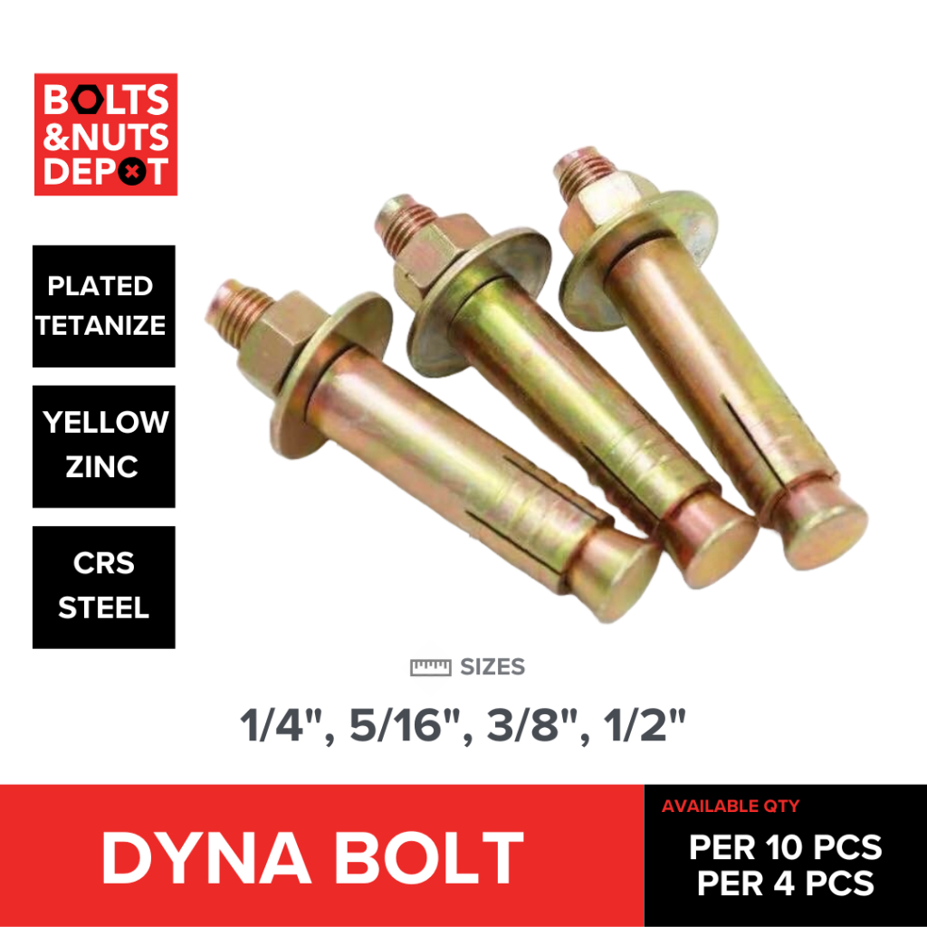 DYNA BOLT/EXPANSION BOLT YELLOW ZINC PLATED - PER 4 OR 10 PCS | Shopee ...