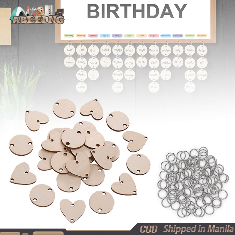 50Pcs Wooden Circles Tags Wooden Heart Tags for Birthday Board Tags ...