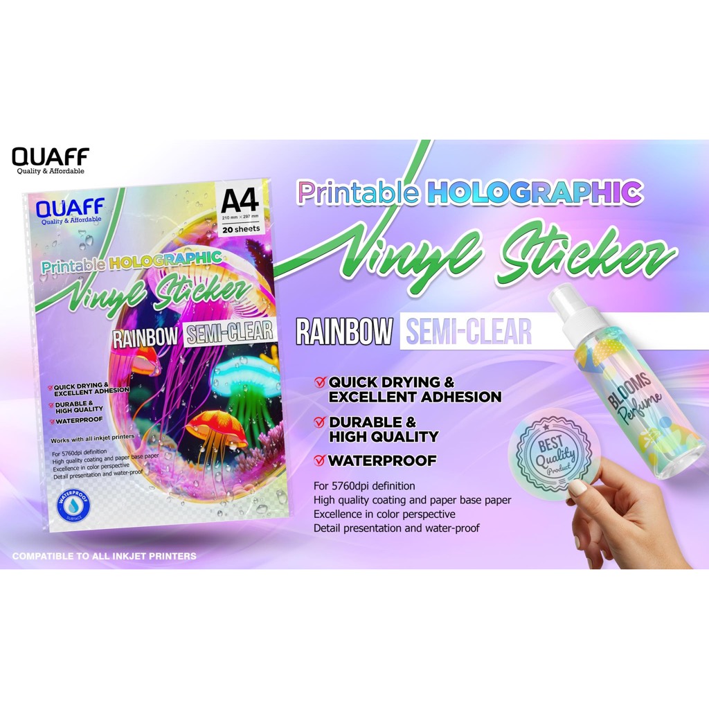 QUAFF Printable HOLOGRAPHIC Vinyl Sticker RAINBOW SEMI-CLEAR | Shopee ...