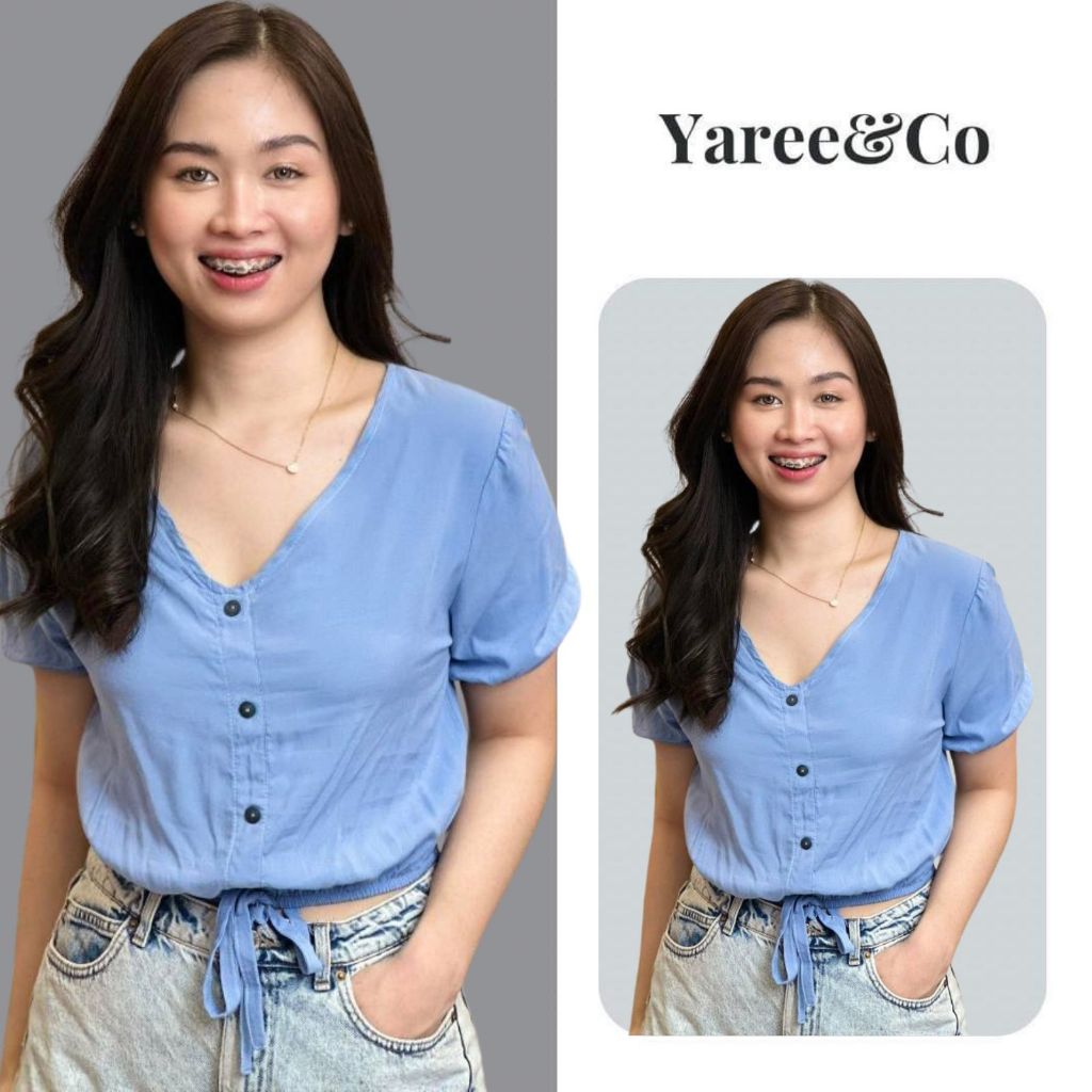 YAREE.CO Honey casual garterized v-neck button trendy top for women ...