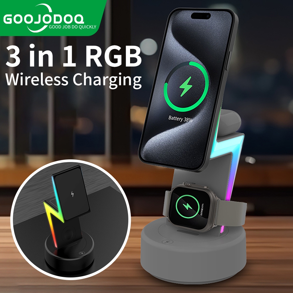 GOOJODOQ Wireless Charger for iphone iWatch airpods Fast PD Charging ...