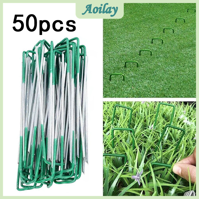 50pcs U-Shaped Garden Ground Nails Metal Artificial Turf Nails Garden ...