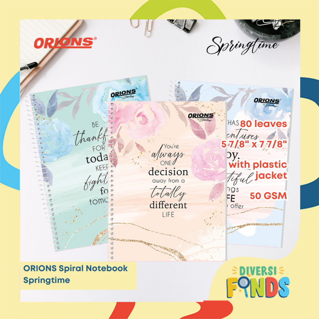 Orions SPRINGTIME Spiral Notebook W/Plastic Jacket - Set of 3, 6, 10 ...