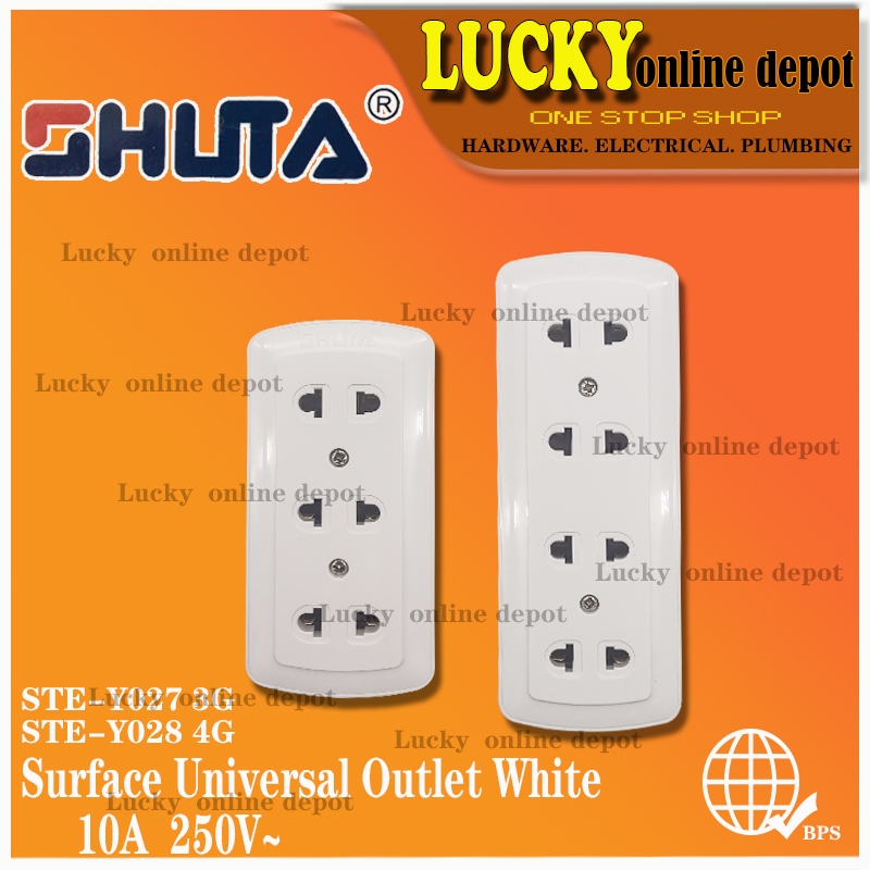 SHUTA SURFACE UNIVERSAL OUTLET WHITE 10A-250V STE-Y027 / STE-Y028 | Shopee Philippines