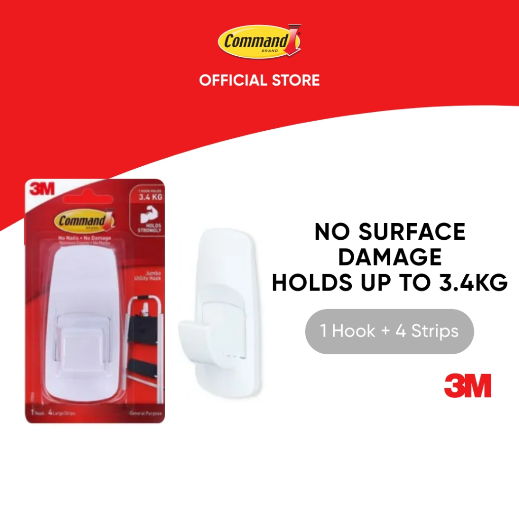 3M™ Command™ Utility Hooks 17004 1 hook + 4 strips, Jumbo, For hanging items | Shopee Philippines