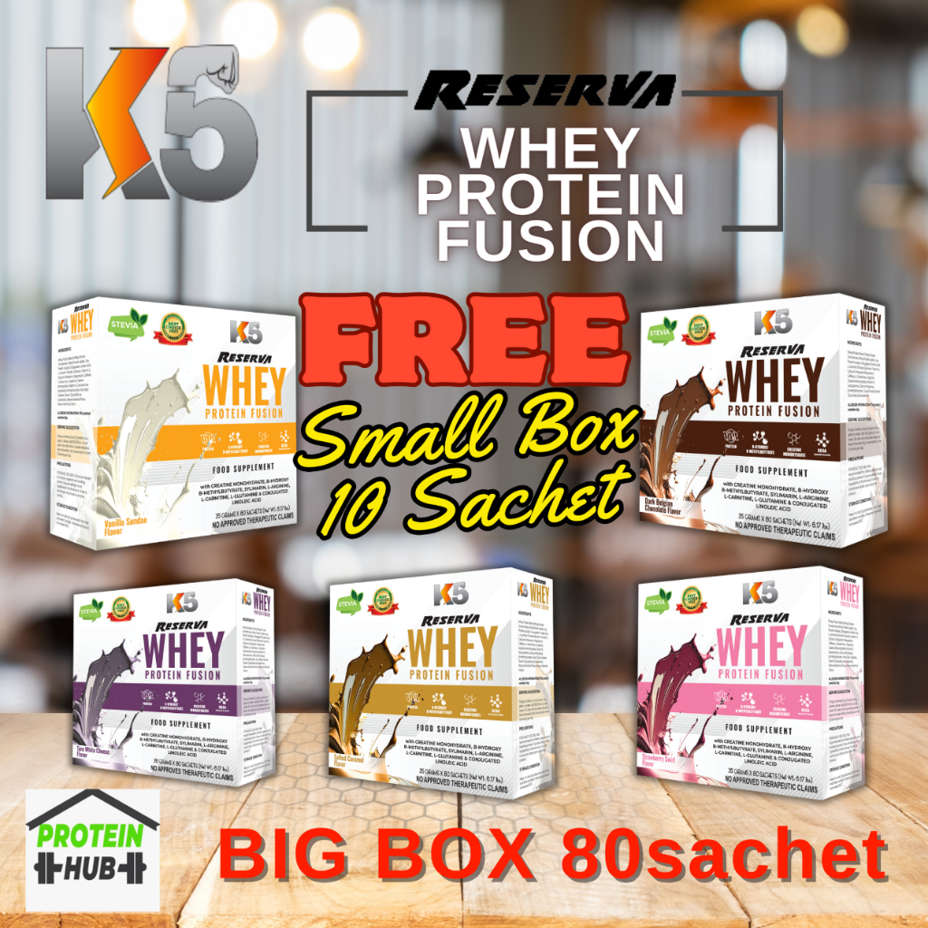 FREE SMALL BOX - K5 Whey Protein Reserva BIG BOX 80 Sachet with Creatine and BCAA 35g per sachet ...