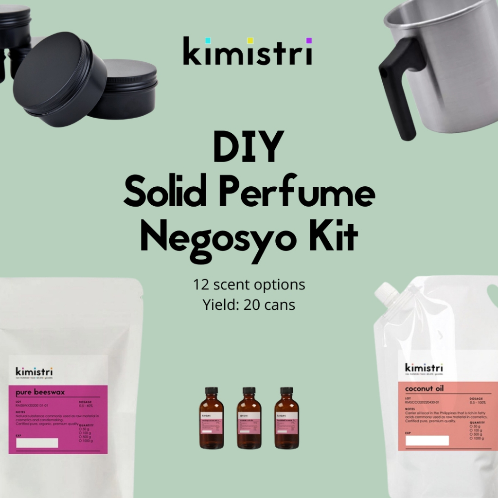Kimistri Labs DIY Solid Perfume Negosyo Kit (Yield: 20 Cans, 12 Scent ...