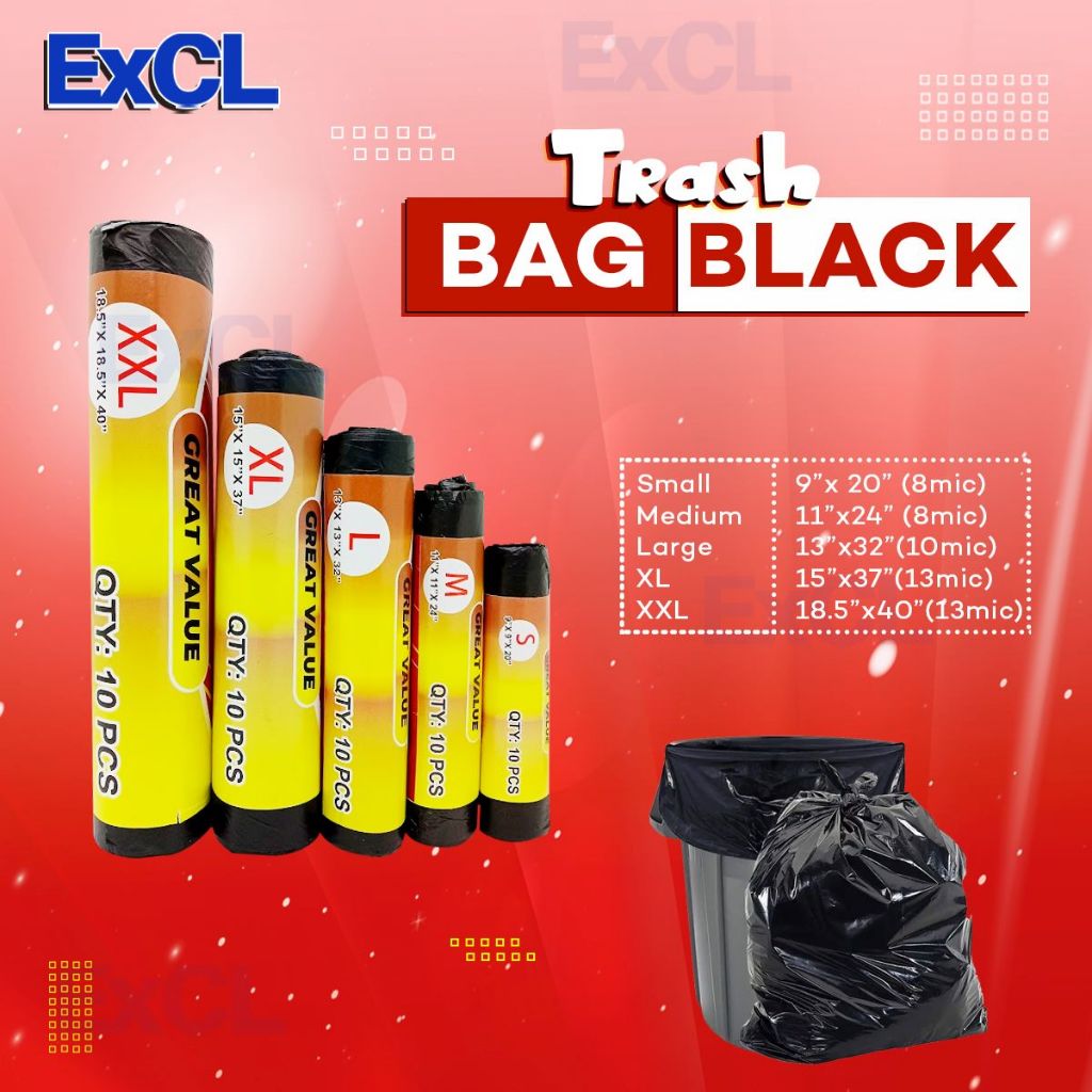 ExCL - Secure Trash Bag - Black (1 Roll x 10pcs) | Shopee Philippines