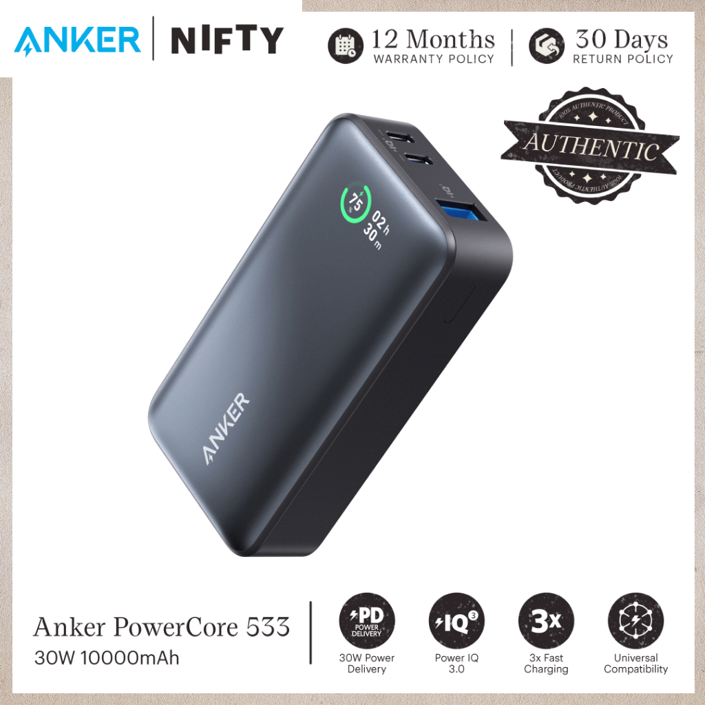 Anker 533 Powercore 10,000mAh 30W PD Power IQ 3.0 Portable Charger, for iPhone, Black | Shopee ...