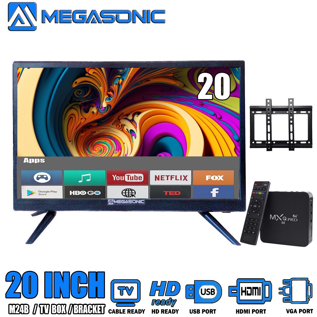 MEGASONIC M97-LED24B + Smart TV BOX Screen 20 Inch LED TV 24 With Free ...