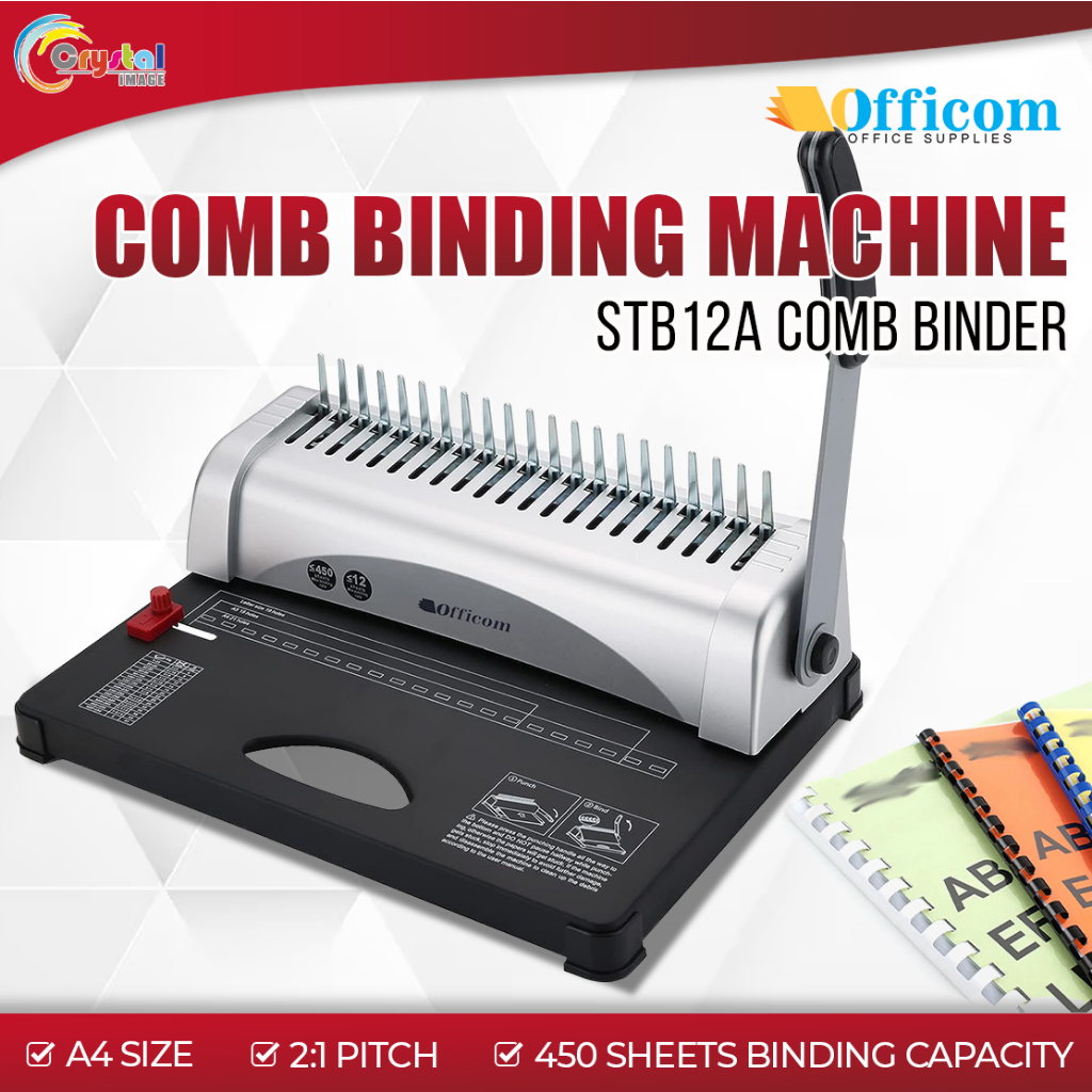 Officom STB12A Comb Binding Machine A4 Size 21 Hole Punched Capacity ...
