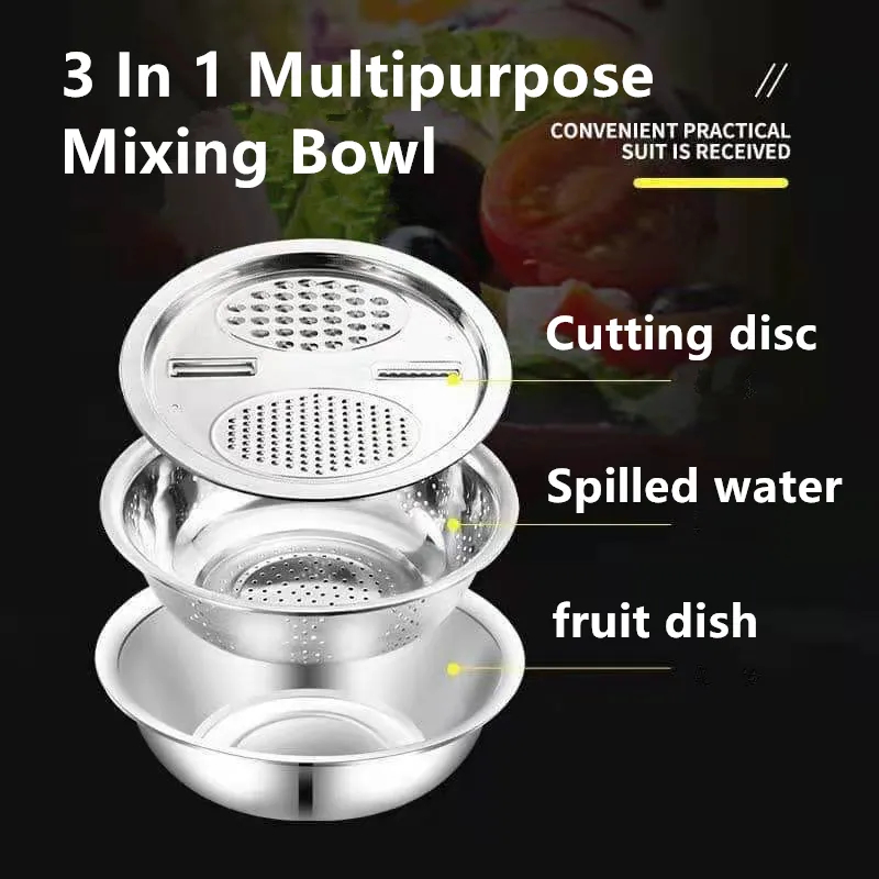 3 In 1 Multipurpose Mixing Bowl Colander Grater Set High Quality ...