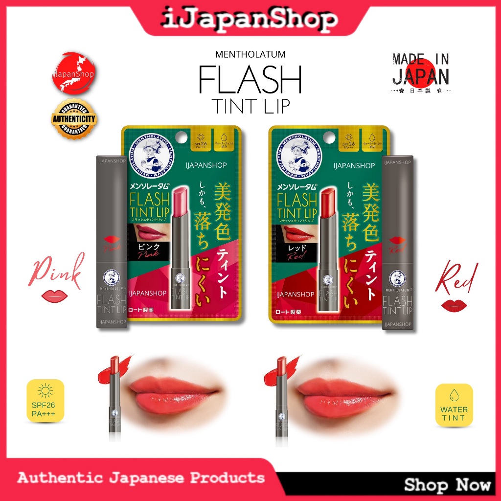 Mentholatum Flash Tint Lip Balm SPF26 PA+++ Waterproof Tinted Lipstick ...