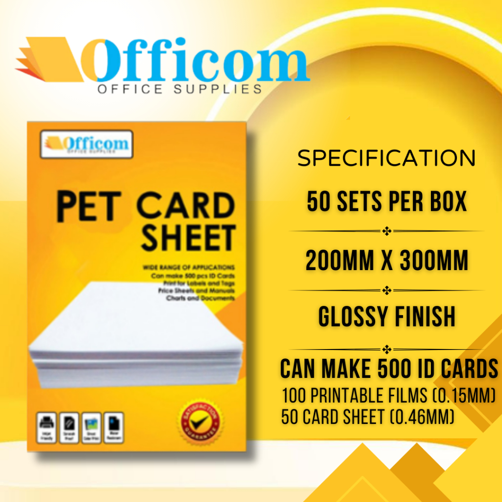 Officom PET Card Sheet A4 Size Inkjet ID Sheets (50 Sets/Pack) | Shopee ...