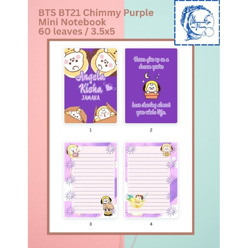BTS BT21 Chimmy Purple Theme Mini Notebook / Tickler (Personalized ...