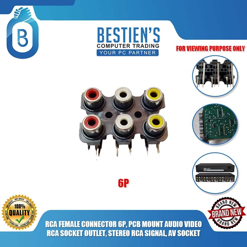 RCA FEMALE CONNECTOR 6P, PCB MOUNT AUDIO VIDEO RCA SOCKET OUTLET ...