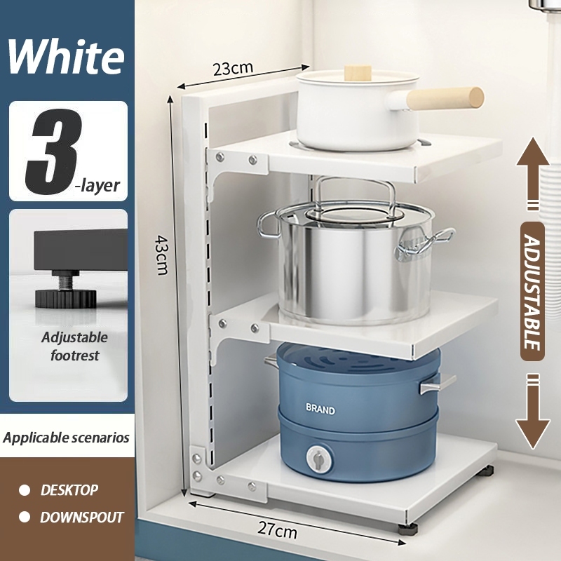 POT RACK 2-7 Tiers Adjustable Pot and Pan Rack Organizer Rak Bawah ...