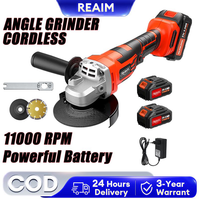 REAIM Brushless Cordless Angle Grinder Tools Grinding Portable ...