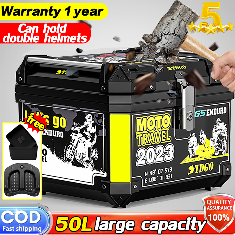 Alloy Top Box 50L w/ Base Plate and Backrest Motor Top Box Motorcycle ...