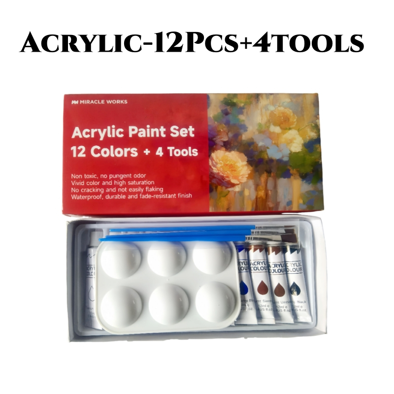 MW 12/24 Colors Acrylic Paint Set/Watercolor Paint Set with Painting ...
