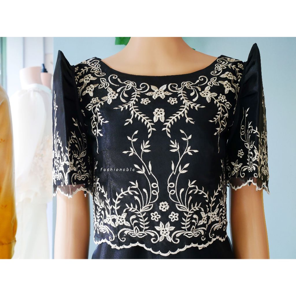 Emroidered Mestiza Blouse/FN-84a / black | Shopee Philippines