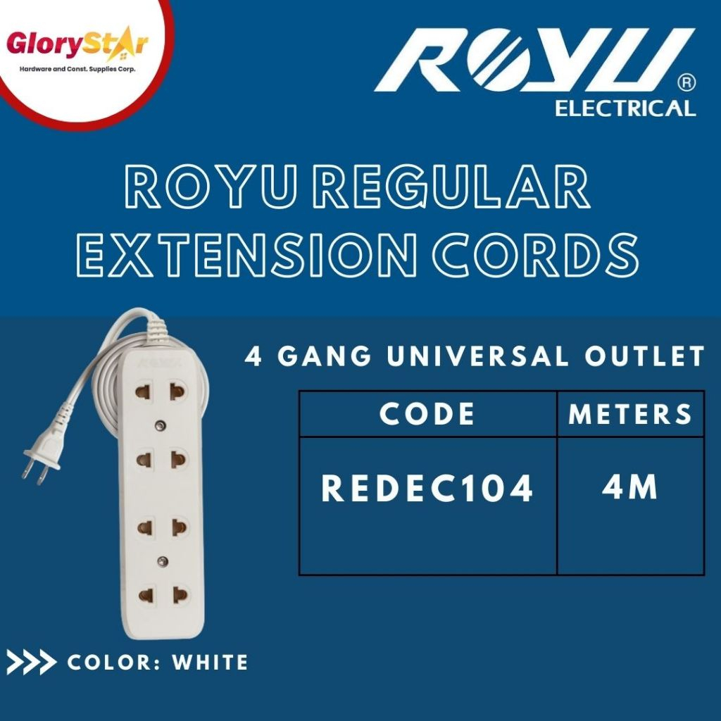 ROYU ELECTRICAL REGULAR EXTENSION CORDS 4 GANG UNIVERSAL OUTLET ...