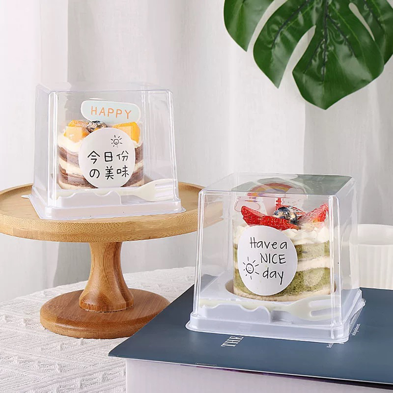 [10pcs] Transparent Mini Cake Box Cake Packaging with Fork Food Box ...