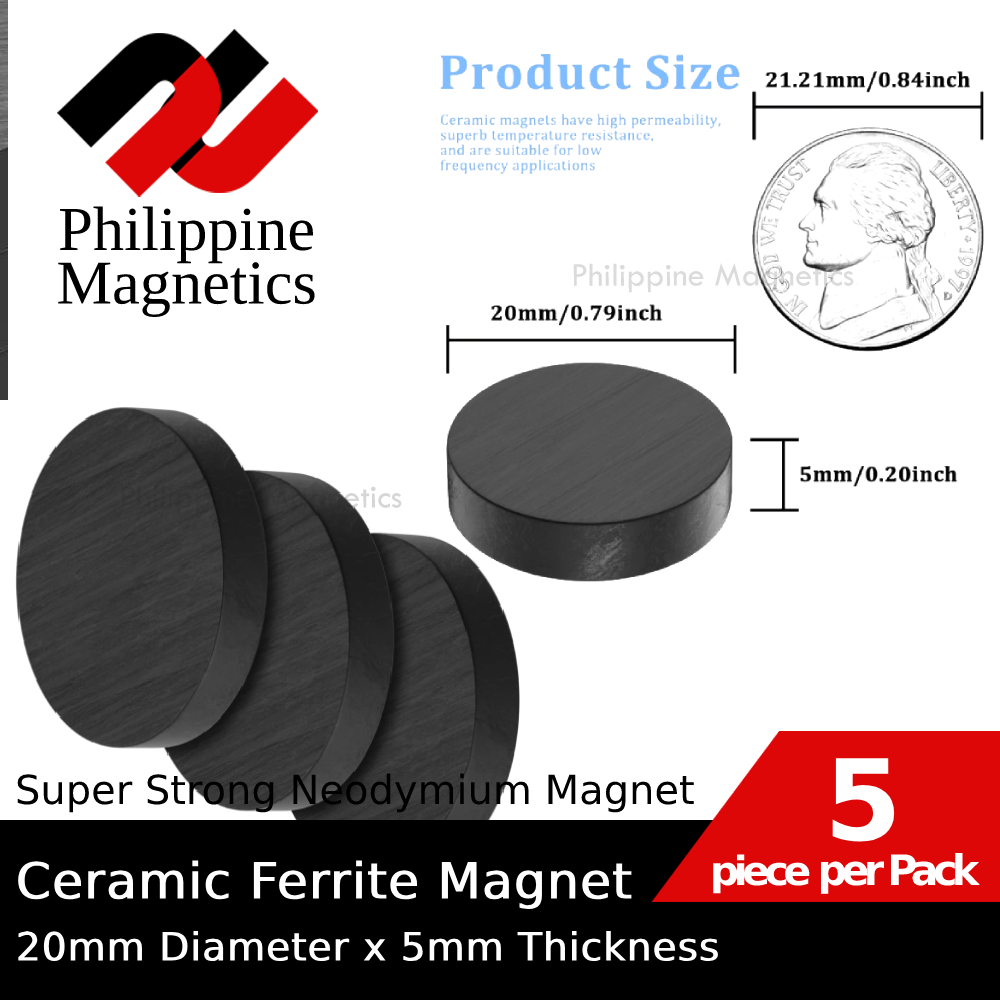 20mm Diameter x 5mm Thick Strong Ferrite Magnet Ceramic Fridge Magnet ...