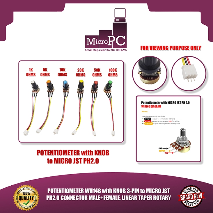 MICRO PC POTENTIOMETER WH148 with KNOB 3-PIN to MICRO JST PH2.0 ...