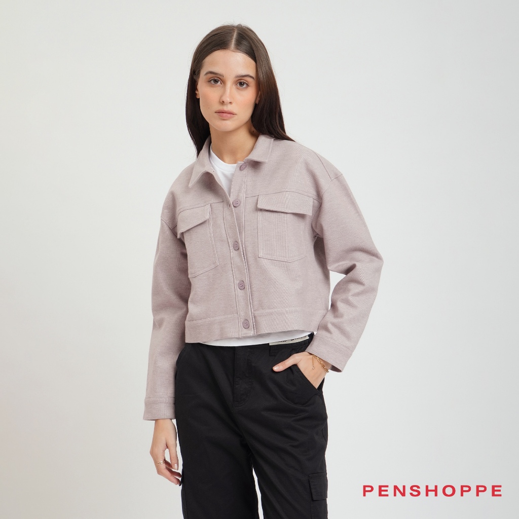 Penshoppe Dress Code Loose Button Down Collared Jacket For Women (Lilac ...