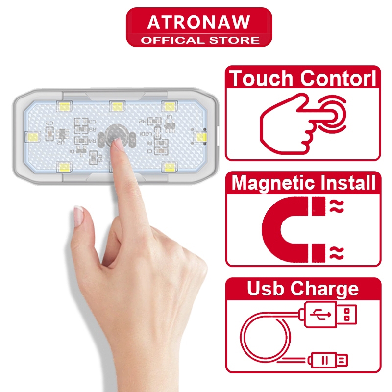 Car Led Touch Light Wireless USB Rechargeable Car Ceiling Reading Light ...