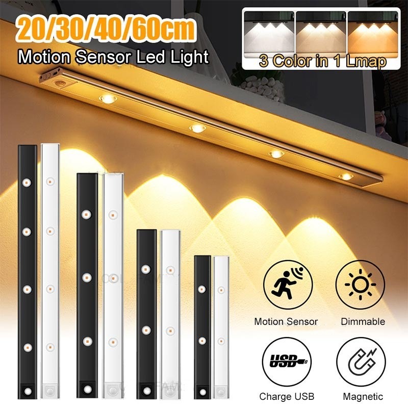 20/40/60cm LED Cat Eye Motion Sensor 3 Color Dimmable Light Strip ...