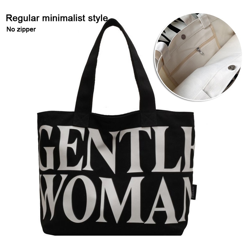 Gentle Woman Large Capacity Tote Bag With Zipper Alphabet Canvas Bags ...
