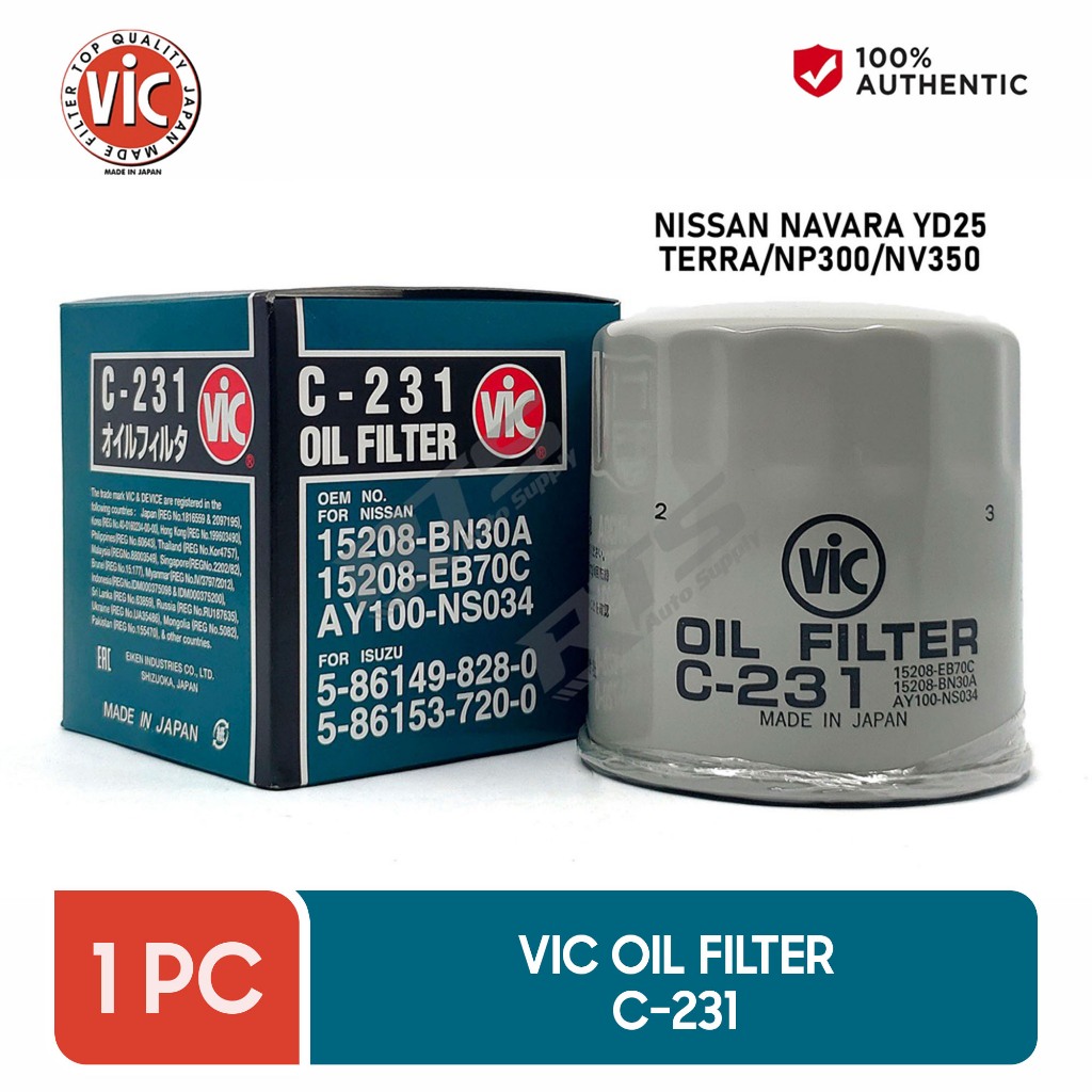 VIC Oil Filter C231 for Nissan Navara NV350 NP300 Terra (C-231) 1Pc | Shopee Philippines