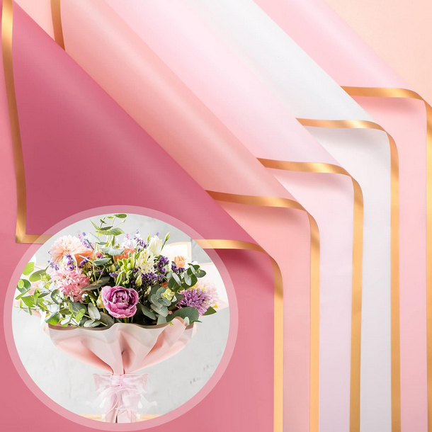 20 Sheets 58*58cm Golden Edge Waterproof Flower Bouquet Paper Plastic ...