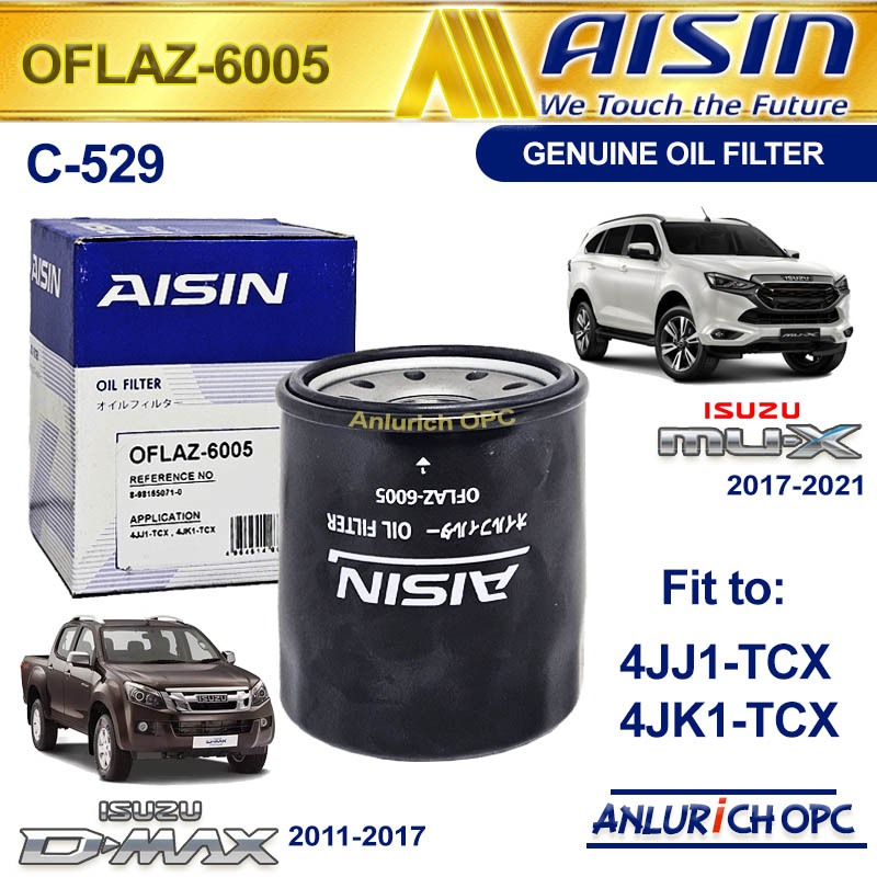 AISIN Oil Filter Isuzu DMAX / MUX 4JJ1 4JK1 2011-2021 C-529 OFLAZ-6005 ...