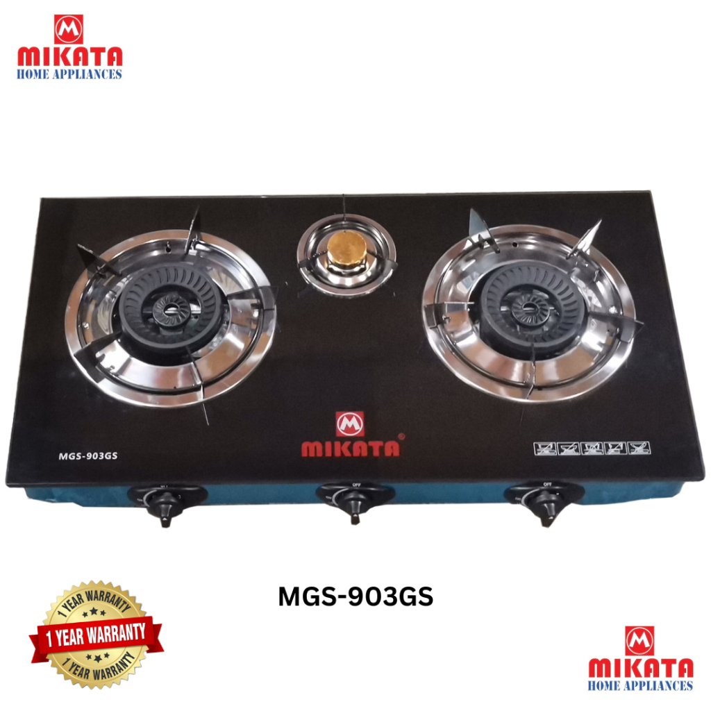 MIKATA MGS-903GS 3Burner Twin Jet Tempered Glass Top Stainless Steel ...