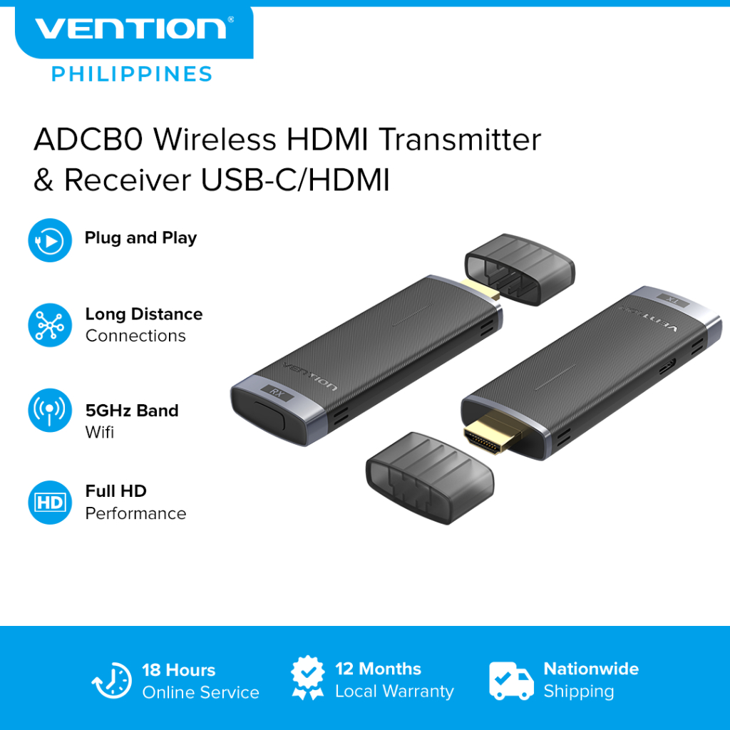 Vention Wireless HDMI Transmitter and Receiver Black with Built-in ...