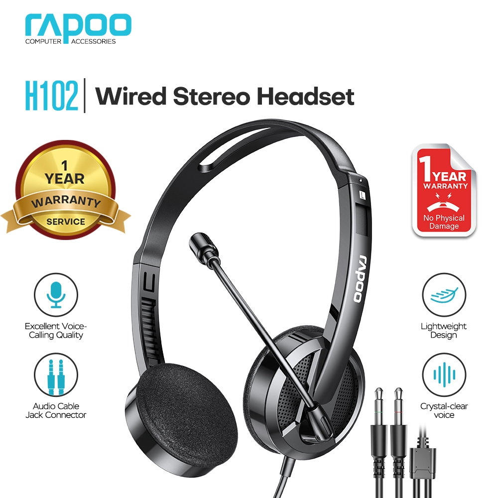 Rapoo H102 Wired Stereo Headset Rotatable Headphones with Noise ...