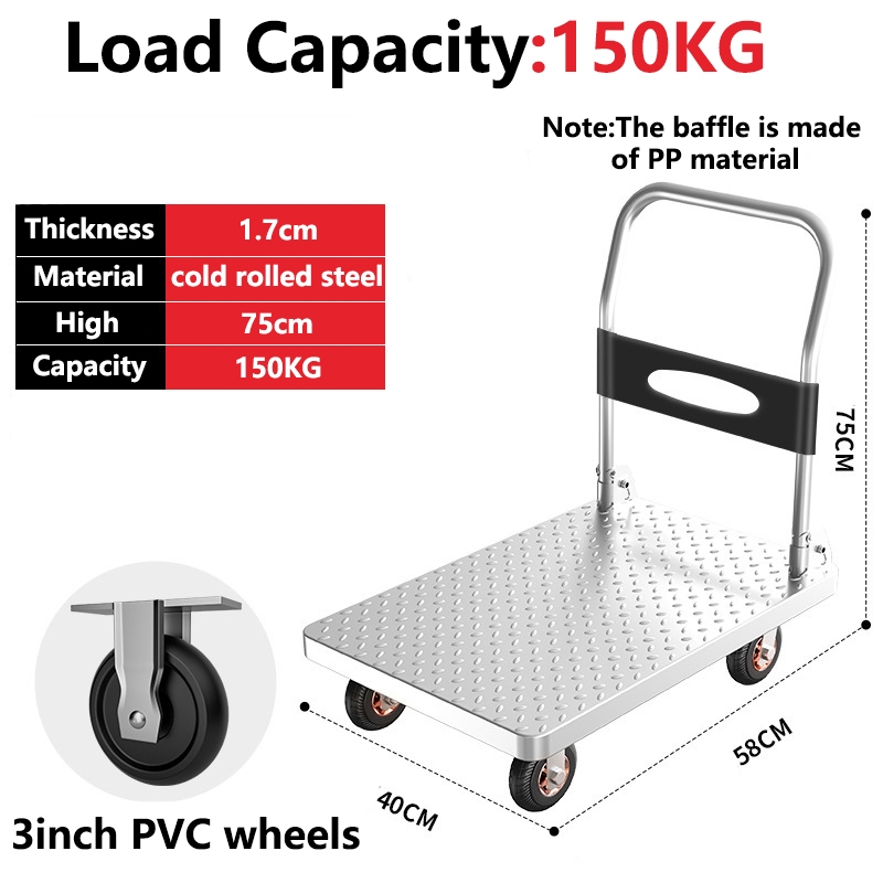 Foldable Trolley Cart Portable Cargo Cart Trolley Hand Truck Heavy Duty Push Cart 150/300/650 ...